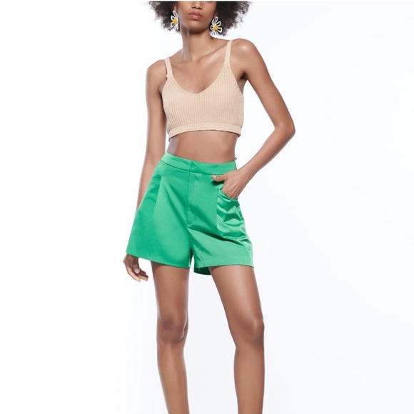 Zara | Shorts | Nwt Zara Satin Shortsgreen Size Medium | Poshmark